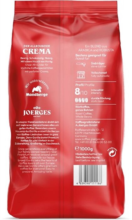 Joerges GORILLA Espresso SuperBarCrema 1 KG (rot) - Berlet Technikerleben